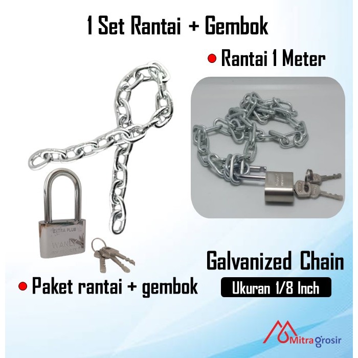 1m Chain Padlock Package + Motorcycle Fence House Lock Padlock 1/8 (3mm ...