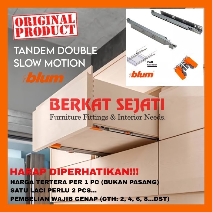 Tandem BLUM Drawer Rail 45 cm DOUBLE FULL EXTENSION Slowmotion Slow ...