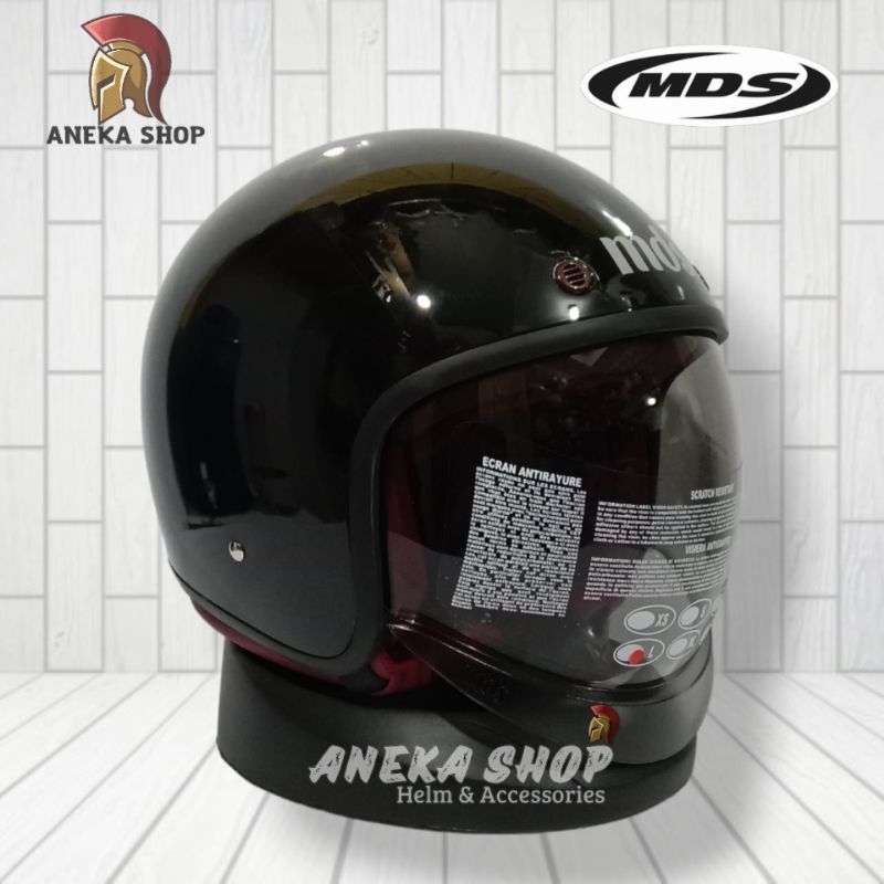 MDS MAGNUM PLAIN BLACK GLOSSY HELMET | RETRO CLASSIC HELMET | BOGO ...