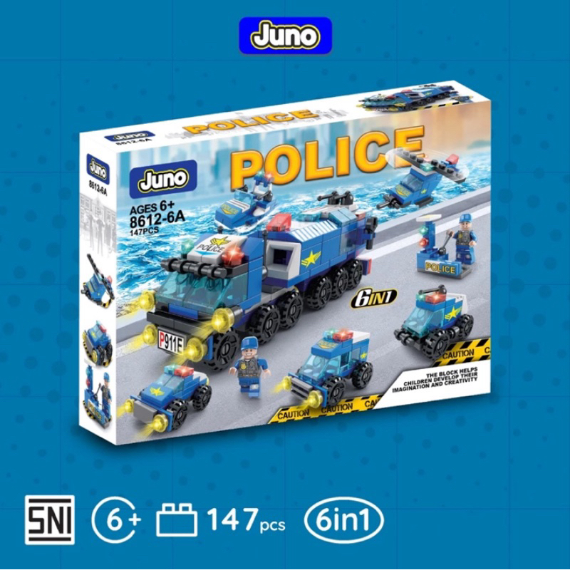 POLICE CAR BLOCK TOY / JUNO BRICKS POLICE CAR 6 in 1 (8612-6A) | Shopee ...