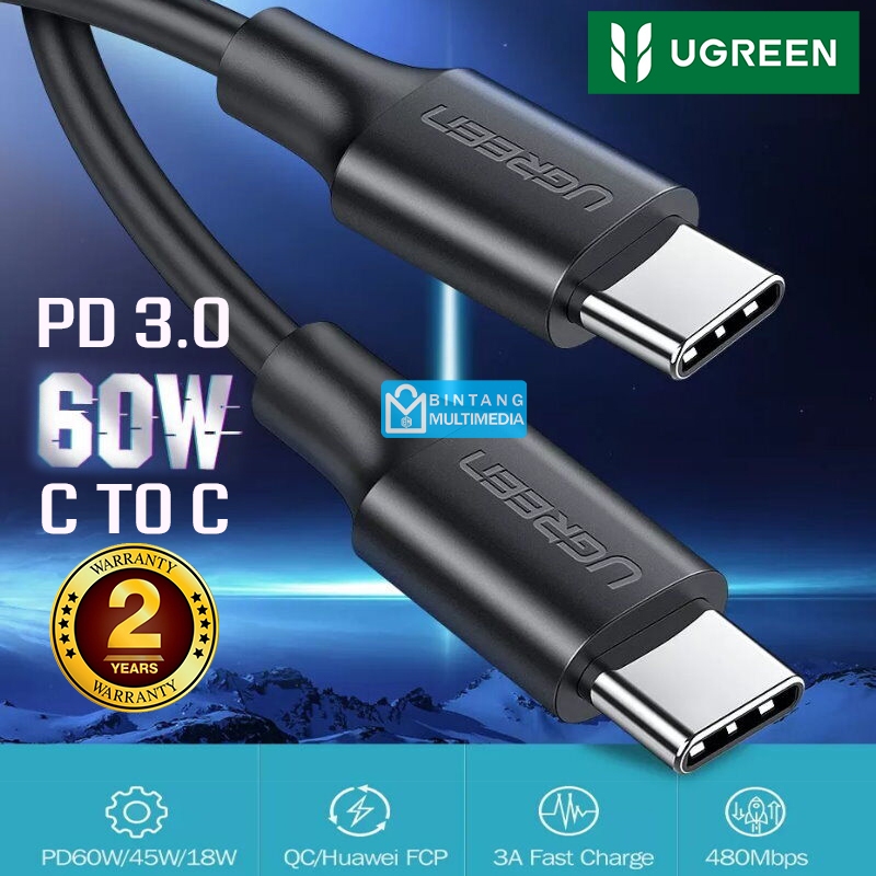Ugreen PD 60W Data Cable USB Type C to Type C Fast Charging Power Delivery QC Quick Charge 3A ...