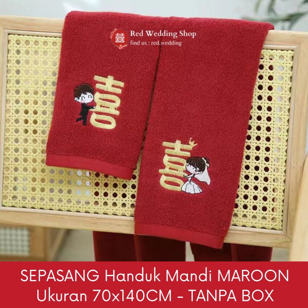 [MAROON Couple Doll] A Pair Of Wedding Theme Towels With Shuang Xi ...