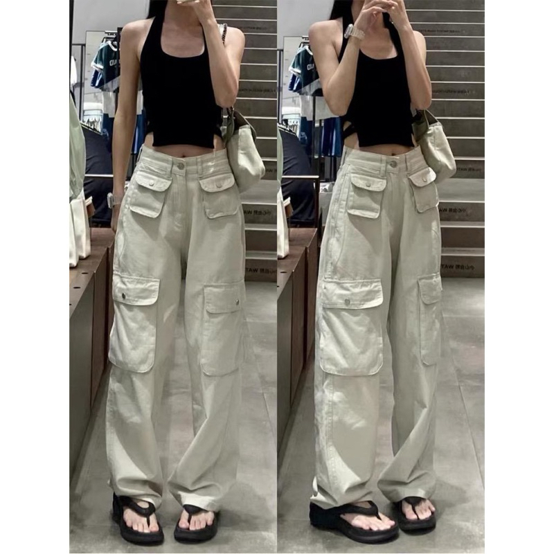 Korean style high waist cargo pants / Korean loose cargo pants with a ...