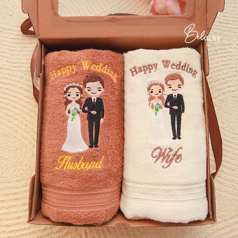 Couple Towel Seserahan Hampers Ready Embroidery Couple Gift Set Box ...