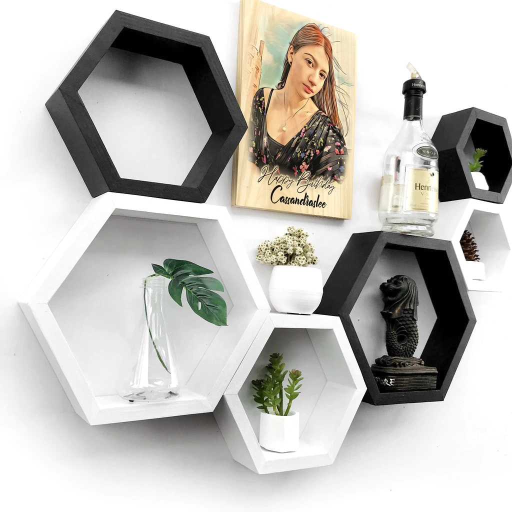Hexagon Wall Shelf (1 Set Of 3 Pcs) Hexagonal Wall Shelf - Minimalist ...