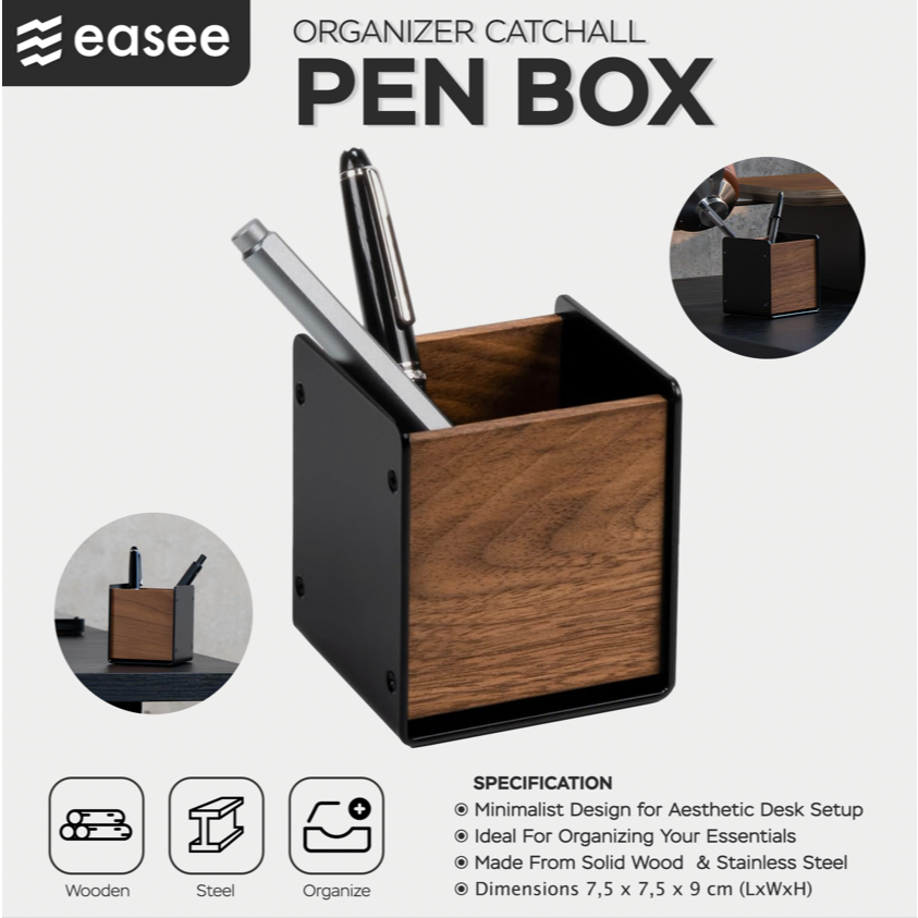 Easee Wooden Desk Tray Pen Box Holder Premium Wood - Pen Stationery Box ...