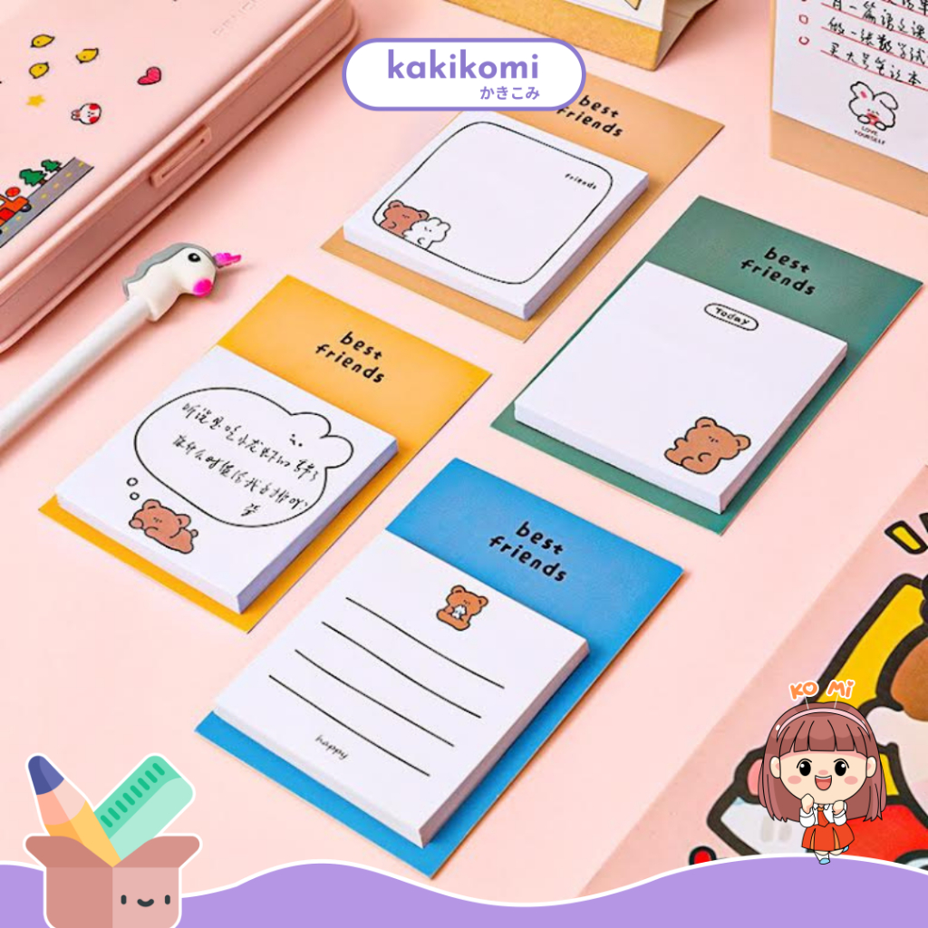 Cute Mini Sticky Note Bear Character Memopad Aesthetic Character ...