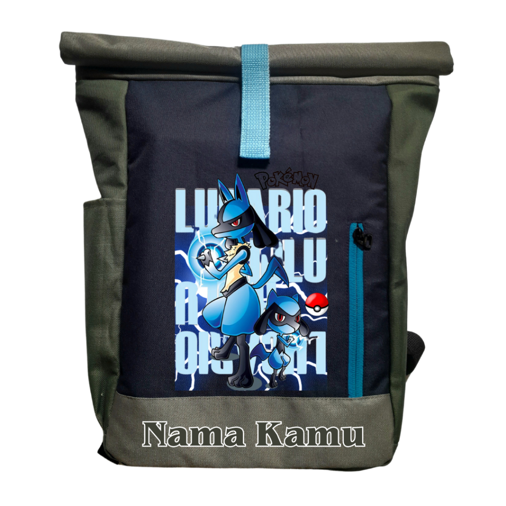 Rolltop Kids Backpack - Pokemon Lucario Riolu Character (Free Name ...