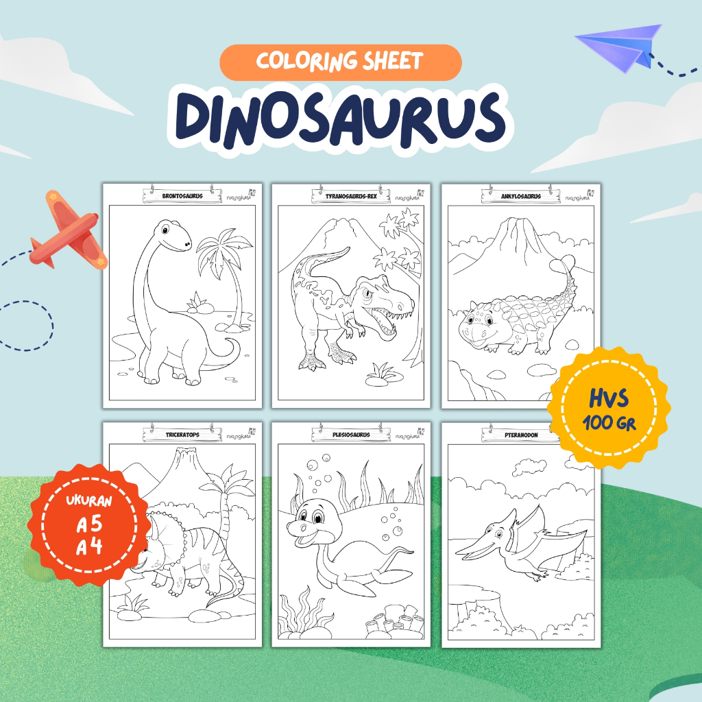Coloring Sheet/Coloring Paper/Coloring Sheet - Dinosaur Theme - A4 & A5 ...