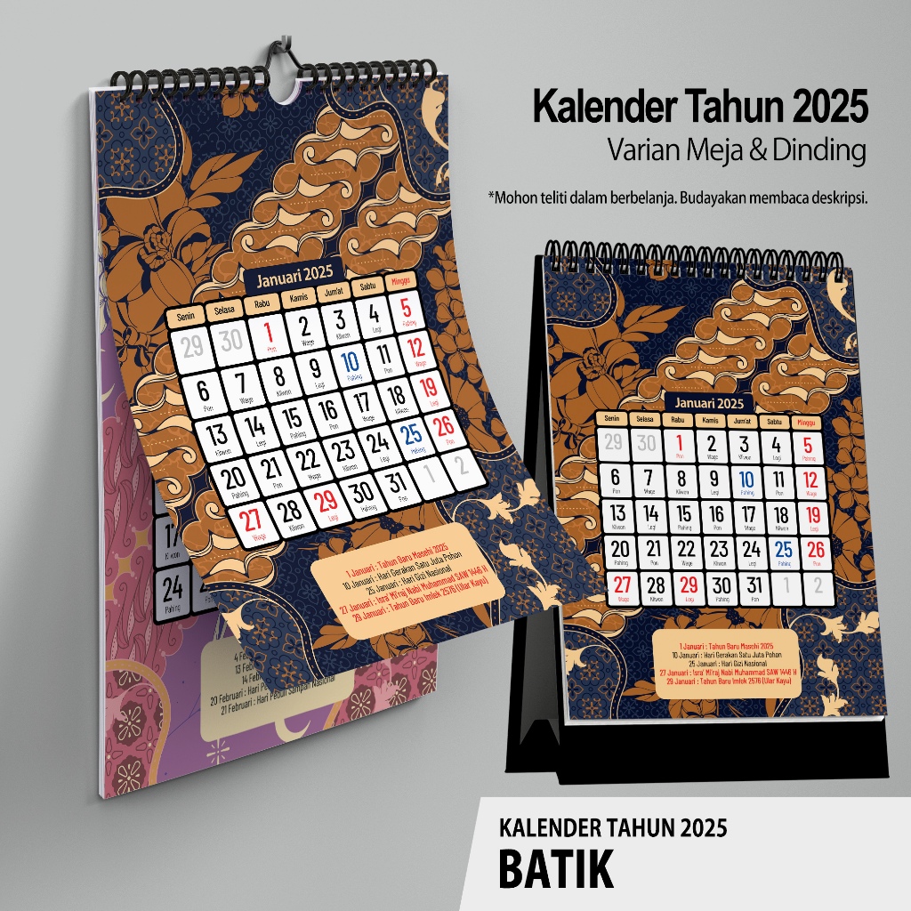 2025 Indonesian BATIK Calendar A4 Wall And A5 Desk | Shopee Singapore