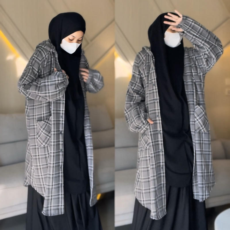 Tsurayya - Muslimah Long Hoodie Tunic, Flannel Material, Full Active ...