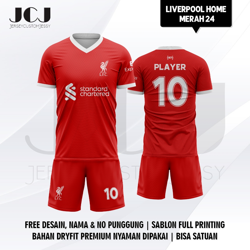 MERAH Red LIVERPOOL HOME Design Football Jersey 2024 Free Design - Free ...