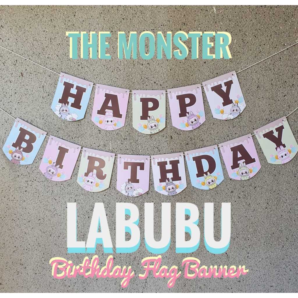Labubu Flag Banner Bunting Happy Birthday Party Decoration Birthday ...