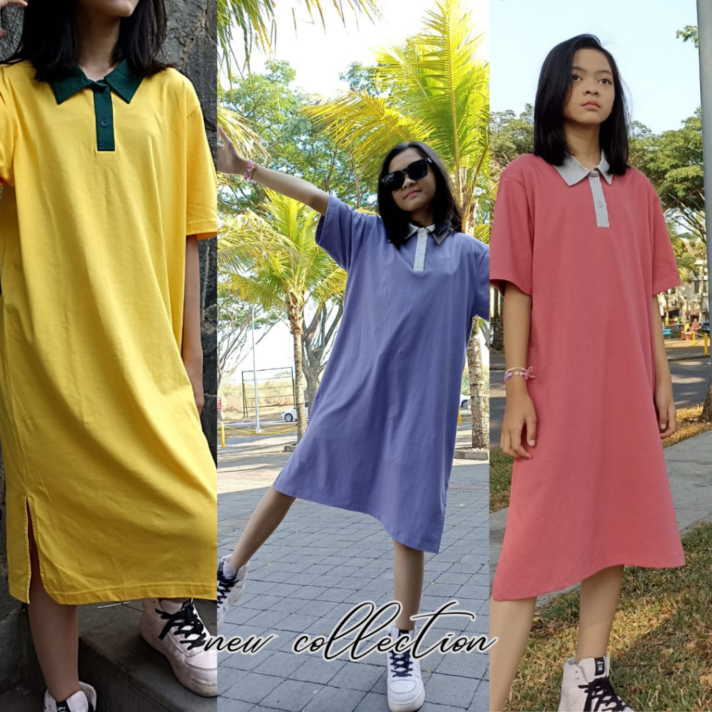 Midi Dress Kaos Polo Dress Cotton Esclo | Shopee Singapore