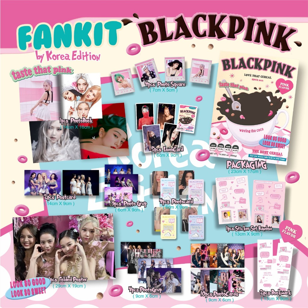 FANKIT BLACKPINK Cereal Deco Kit contains 37pcs Economical Package Kpop ...