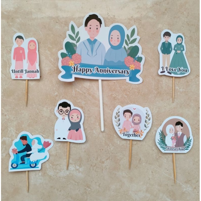 A set Of cake topper Happy Anniversary Theme cake Decorations For ...
