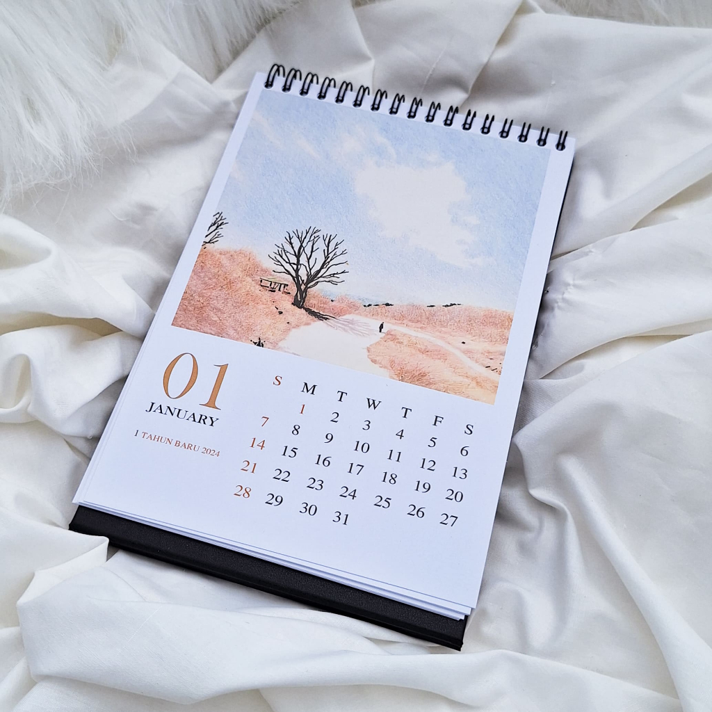 Watercolor Desk Calendar 01 Scenery 2024 2025 Aesthetic Premium Quality ...