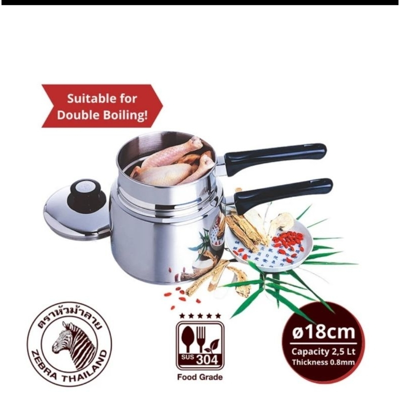 Zebra Steaming Pot 18 Cm ( 173318 ) / Tim Double Boiler Stainless Steel ...