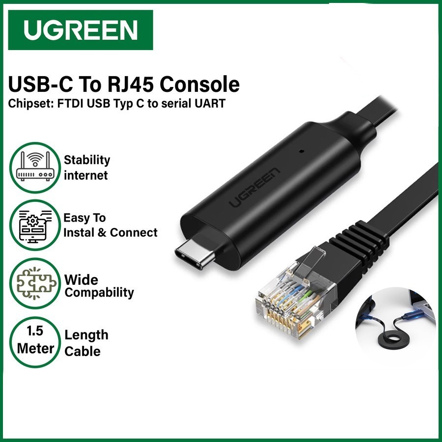 Ugreen 80186 Cable Console USB C to RJ45 Flat 1.5M Black | Shopee Singapore