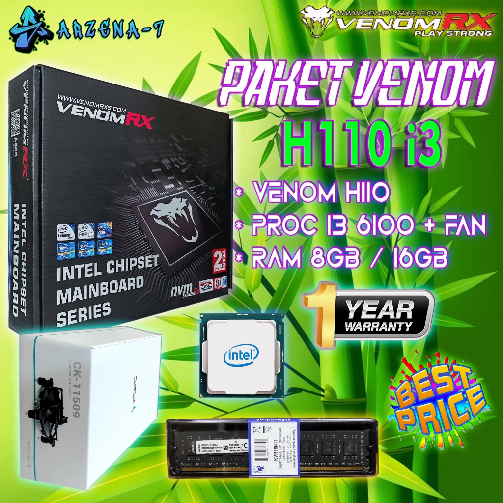 Core i3 Gen 6 Package (Motherboard H110 VenomRx+Proc core i3 6100+8Gb ...