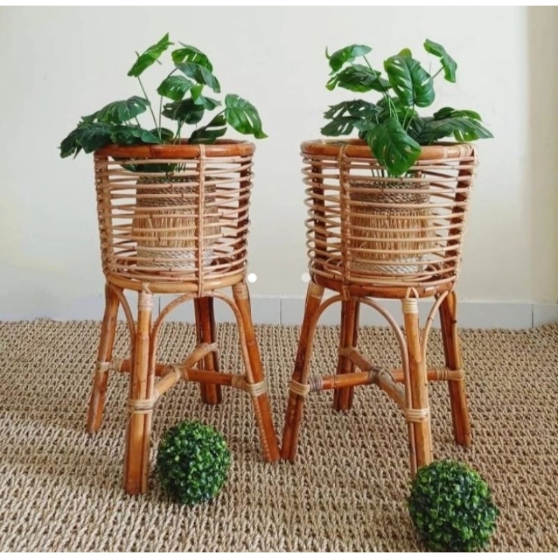 Standing minimalist natural rattan pot | Shopee Singapore