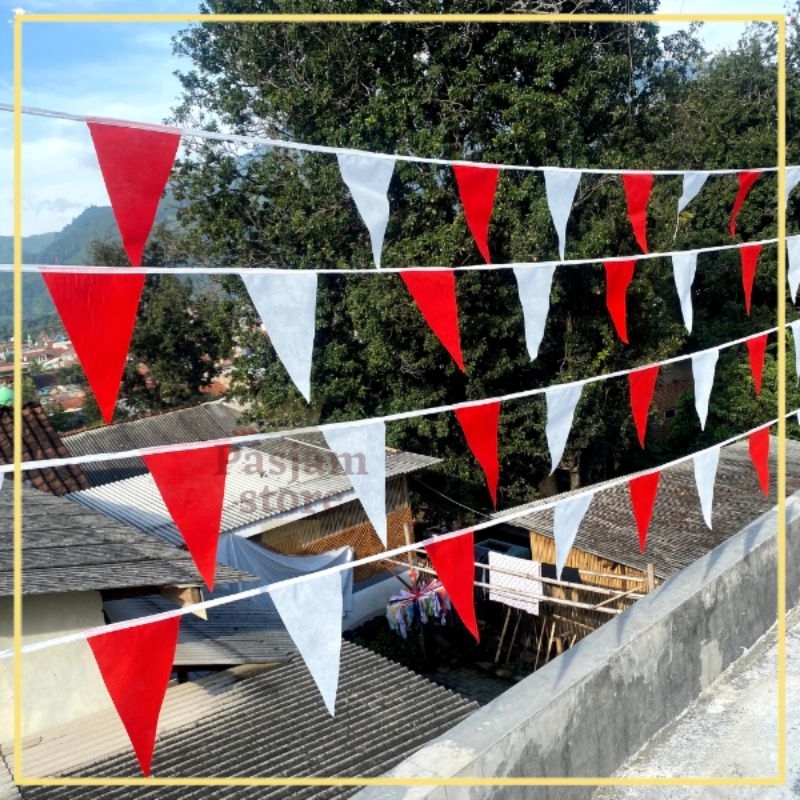 MERAH 50 Meters (10 SET) Festival Decorative Flags Red and White ...