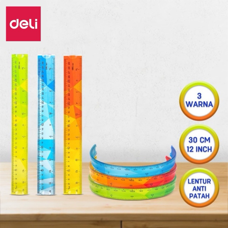 DELI Color Flexible Ruler 30cm / Elastic Ruler H651 (1 pcs) | Shopee ...
