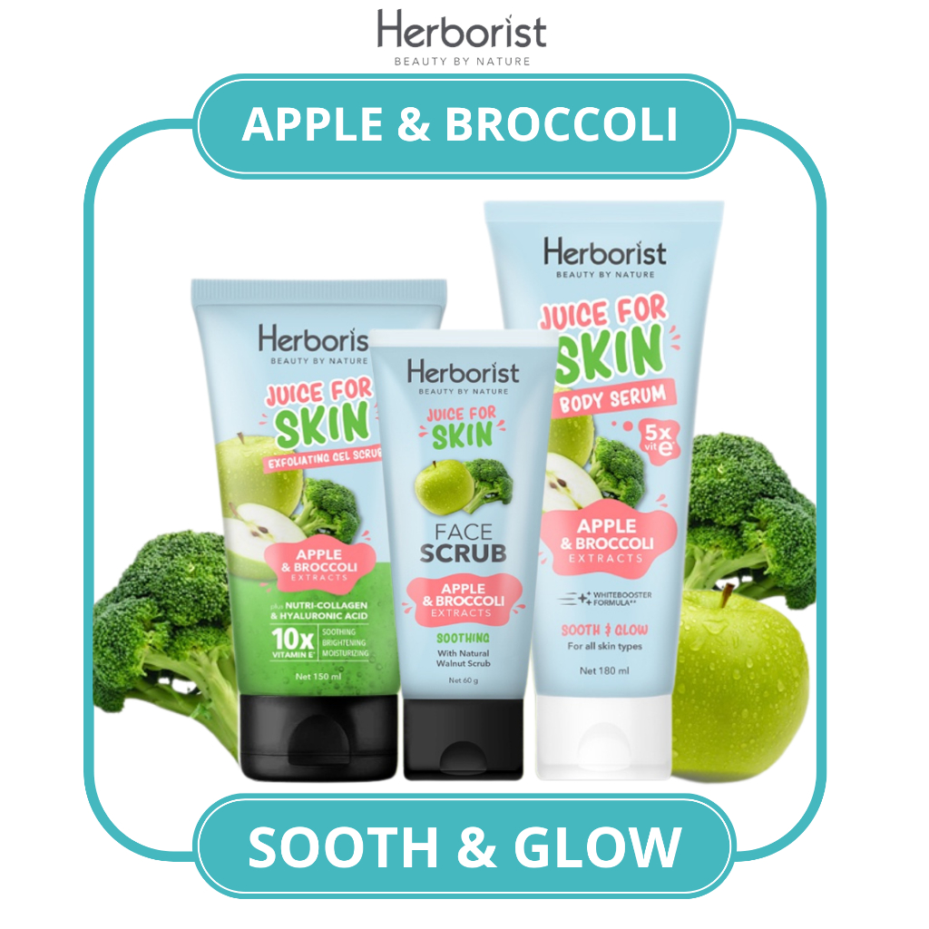 Herborist Package 3 in 1 Bundle Apple & Broccoli Body Serum+Face scrub ...