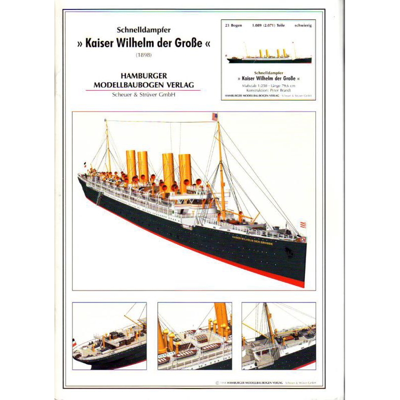 Wilhelm kaiser ship papercraft pattern sheet 1:250 scale (SM-H6 ...