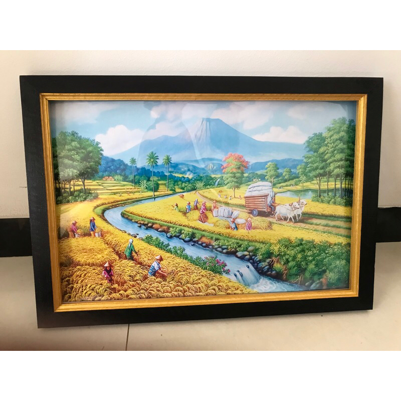 HIASAN DINDING Wall decoration picture of rice harvester rice field ...