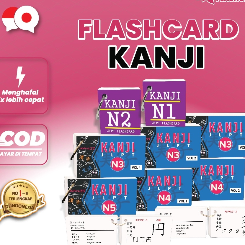 Special FLASH CARD KANJI JLPT N5 N4 N3 N2 N1 NARETTESJTEST JAPANESE ...