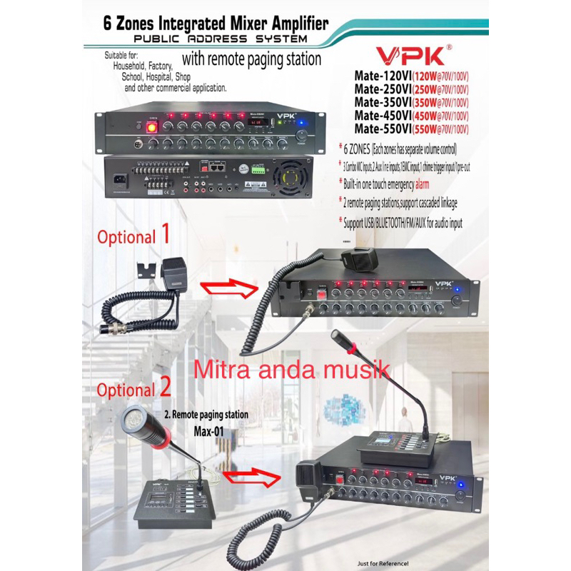 6 zones integrated mixer amplifier public address system mate250vi ...