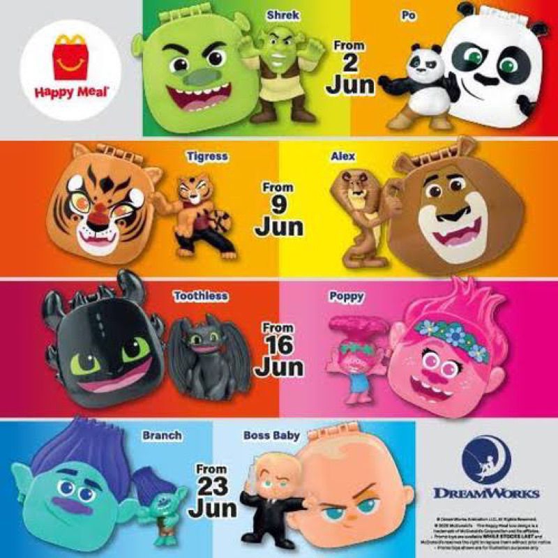 Happy Meal McD DreamWorks McDonalds Shrek Po Alex Toothless Poppy Boss ...