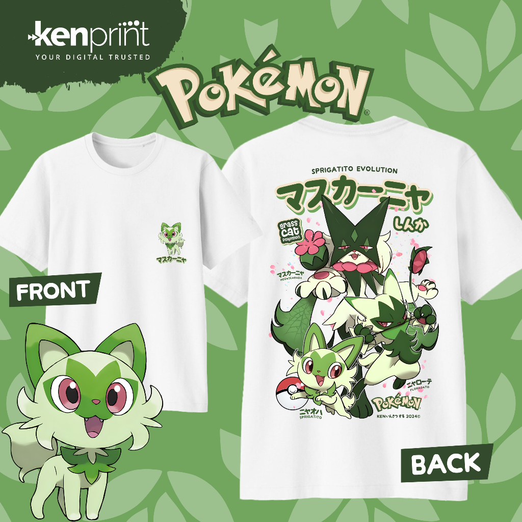 ANIME T-SHIRT | SPRIGATITO | FLORAGATO | MEOWSCARADA EVOLUTION | Non ...