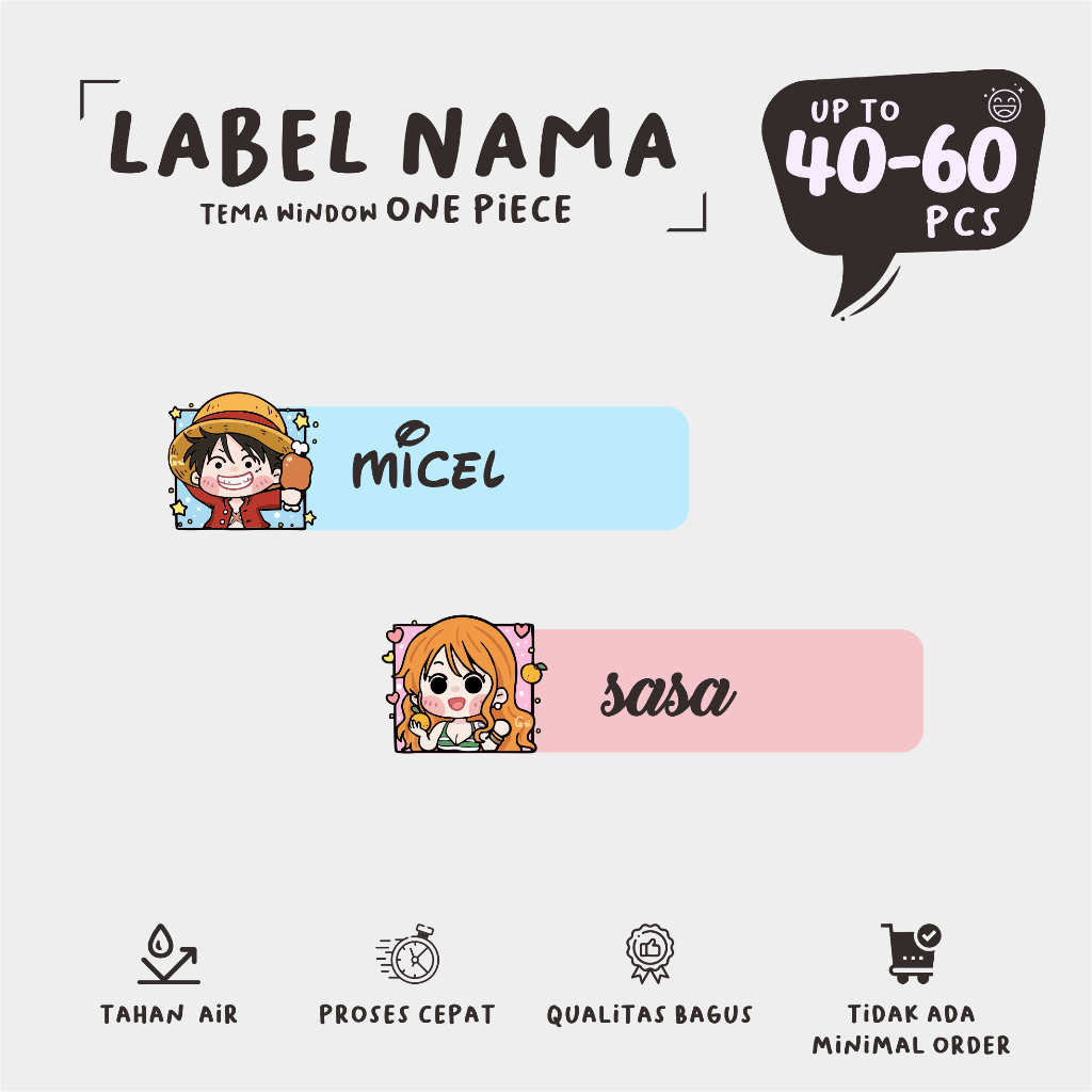 (40-60Pcs) Print Cute ONE PIECE Anime Window Theme Name Sticker/custom ...