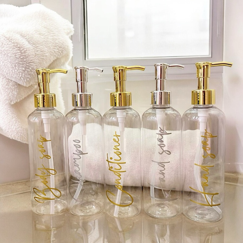 Luxury Clear 250ml Bottle. aesthetic Bottle refill cai gold and silver ...