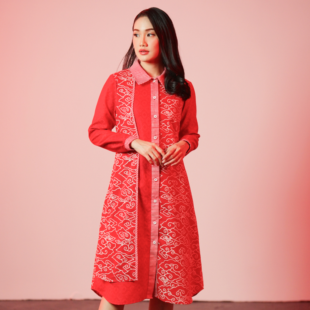 Batik TRUSMI Merdeka Collection Midi Dress Batik Mega Mendung | Shopee ...