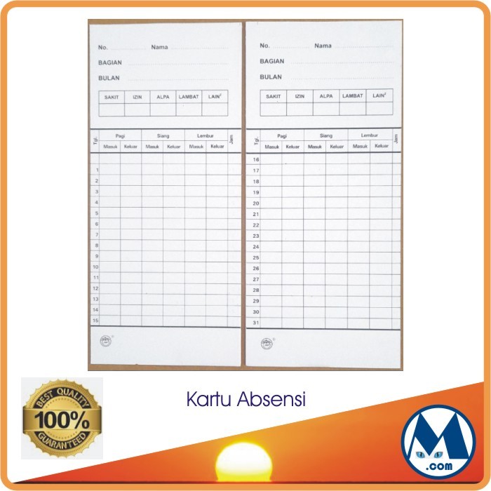 MESIN Manual Attendance Card / Manual Attendance Paper / Ceklok for ...