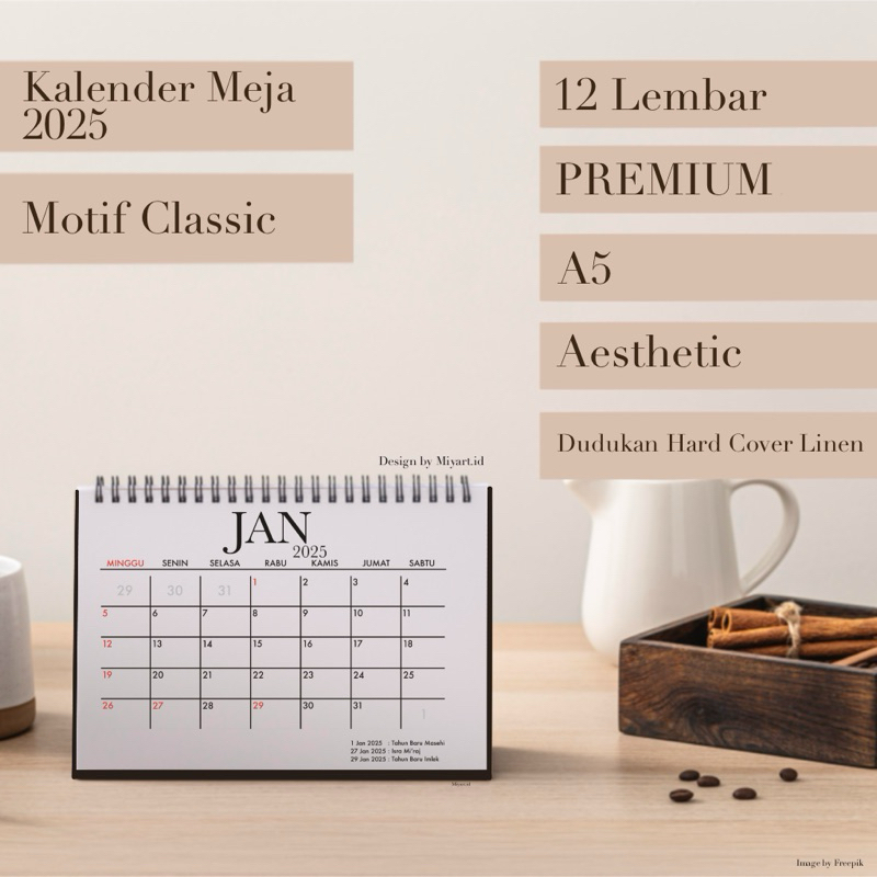 Classic Motif 2025 Desk Calendar | Aesthetic 2025 Calendar | 2025 Desk ...
