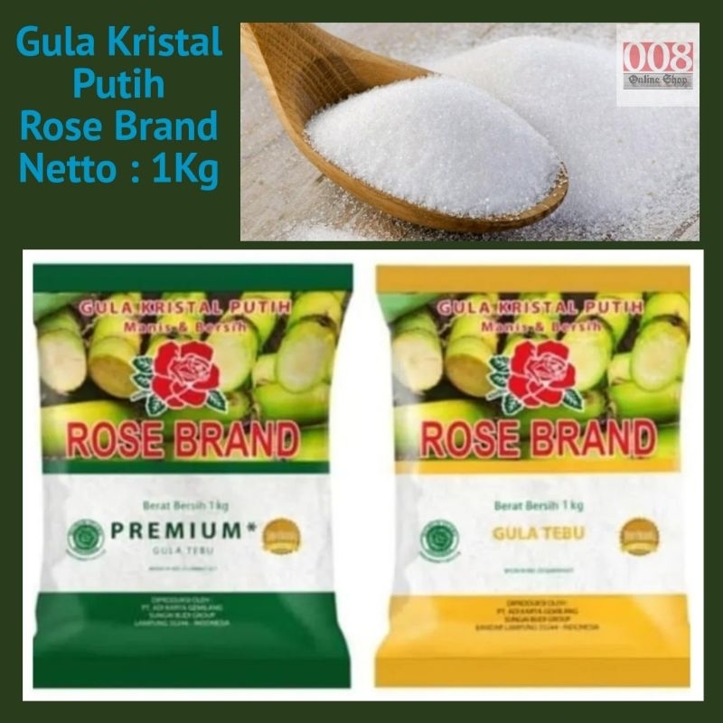 PUTIH White Crystal Sugar Rose Brand Rosebrand Sugarcane Indonesia 1Kg ...