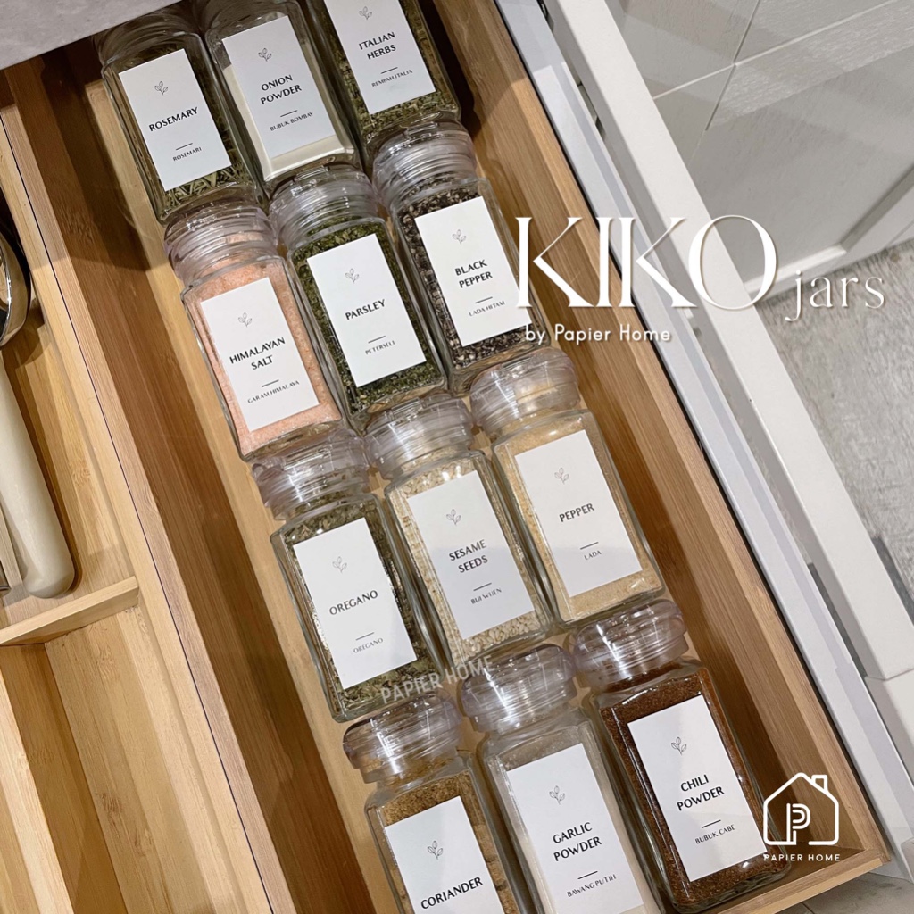 Papier HOME] KIKO Spice Jar Kitchen Spice Jar GLASS Aesthetic Label ...