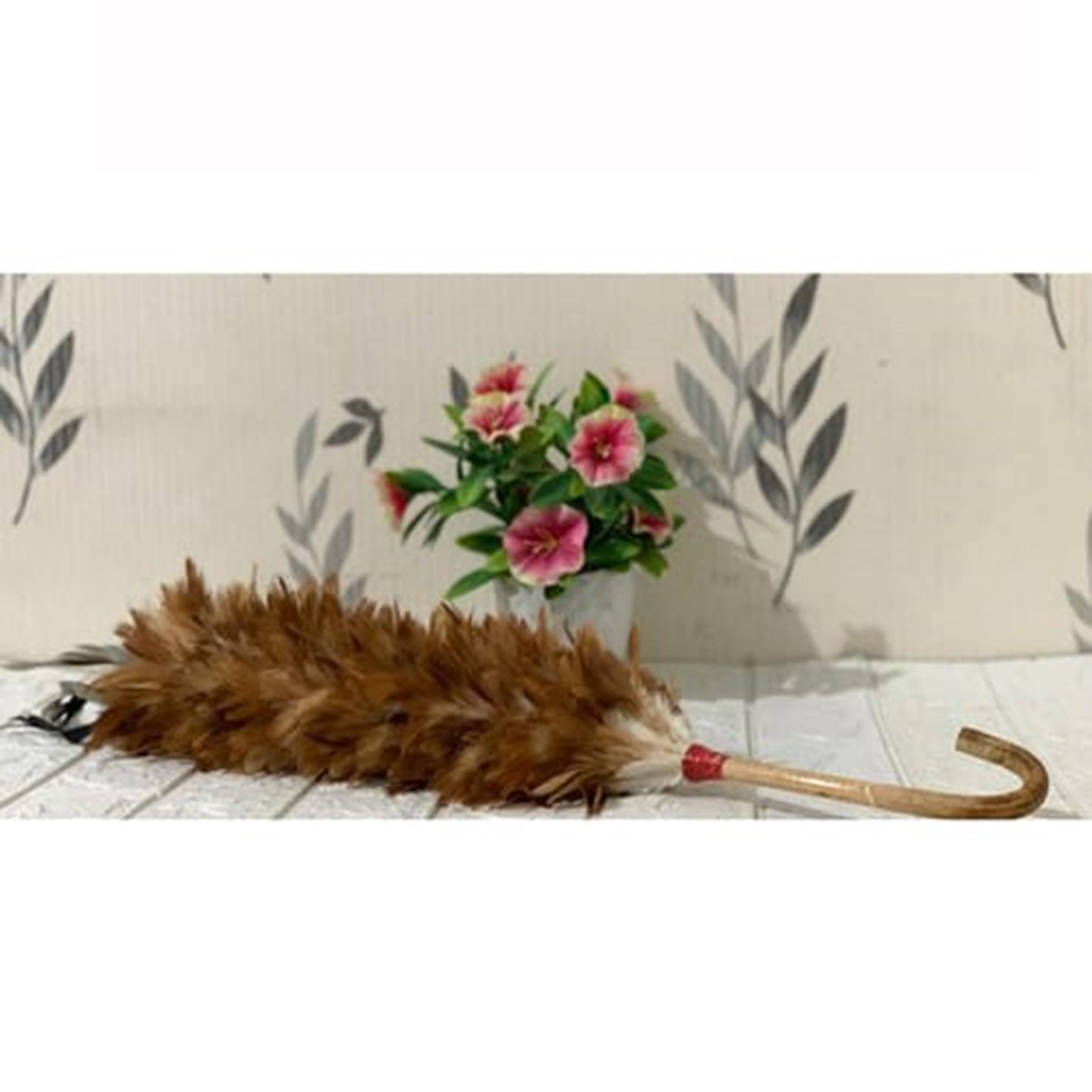 Joymart Chicken Feather Duster Rattan Handle Dust Cleaning Tool Bedroom ...