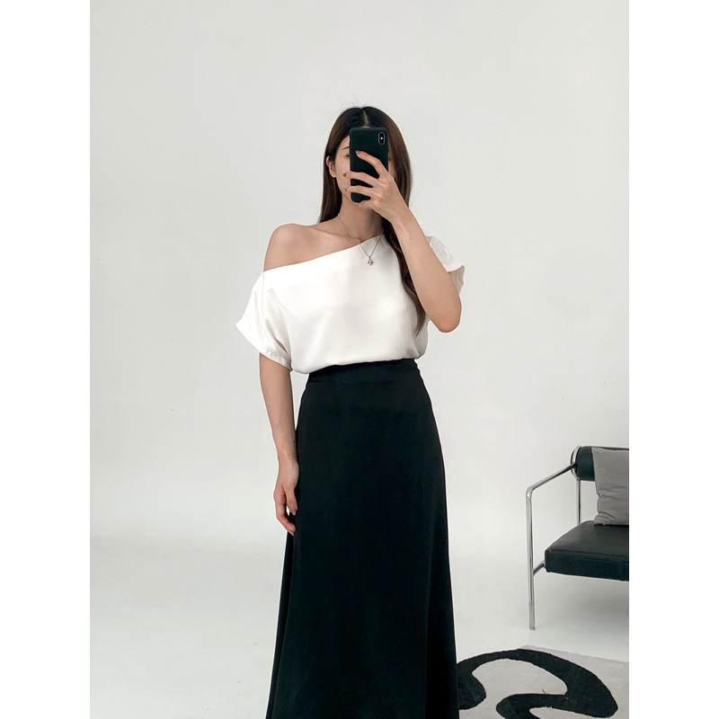 Karin top | Women's off shoulder top, women's satin slanted top, one ...