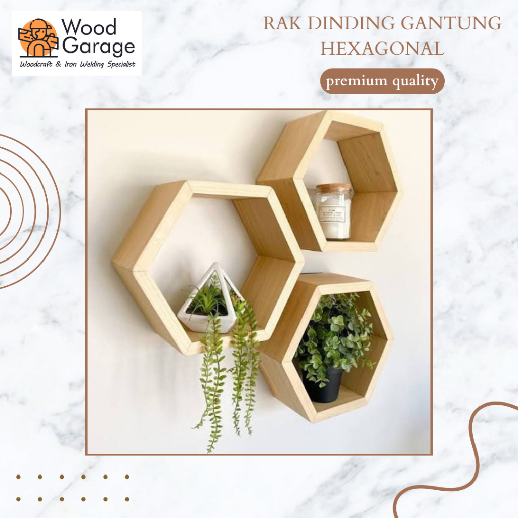 KAYU Rustic hexagonal Dutch teak wood wall shelf (3 pcs) | Shopee Singapore