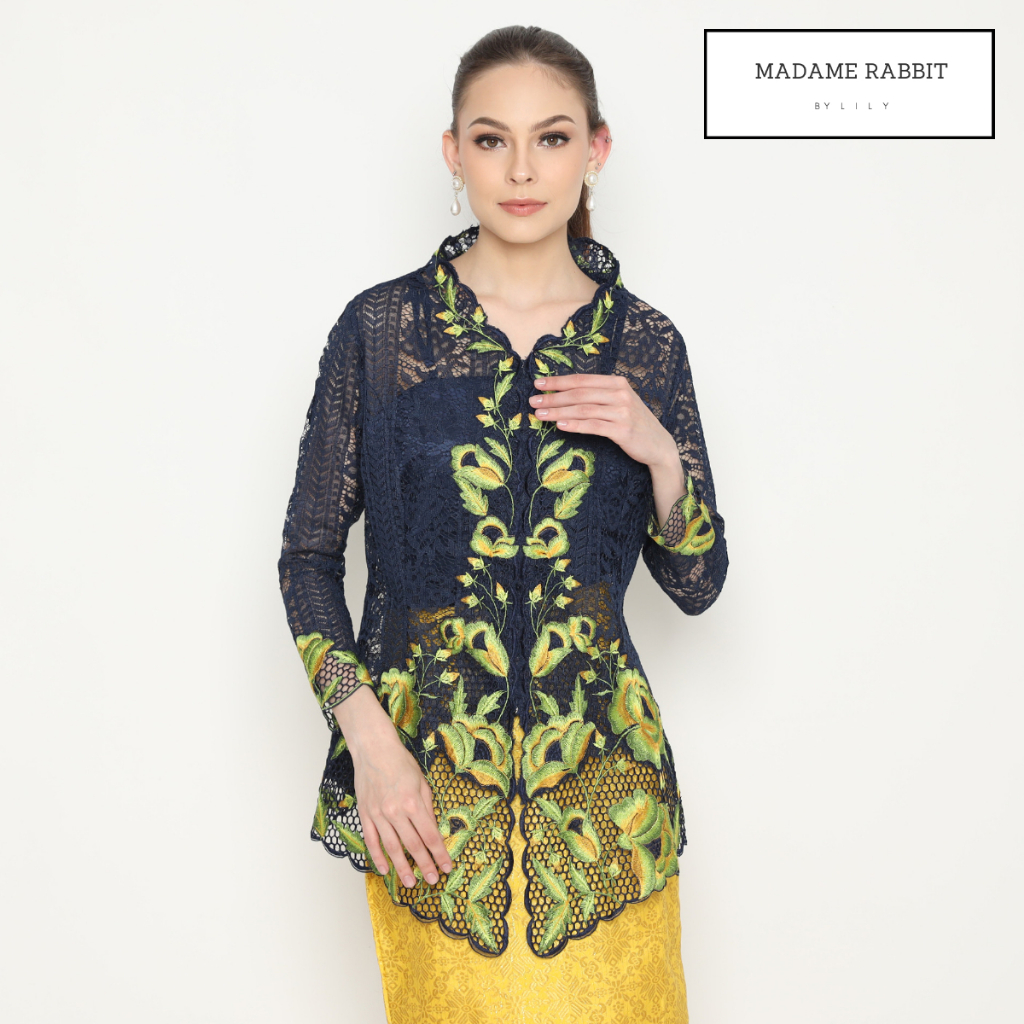 Madame RABBIT / Modern Kebaya / Navy Long Peony Brocade Brocade Brocade ...