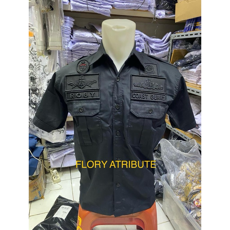 HITAM Black COAST GUARD UNIFORM SHORT SLEEVES EMBROIDERED BLACK THREAD ...