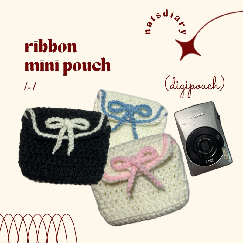 (PO) Ribbon CROCHET POUCH || Multipurpose POUCH || Digicam MINI CASE ...