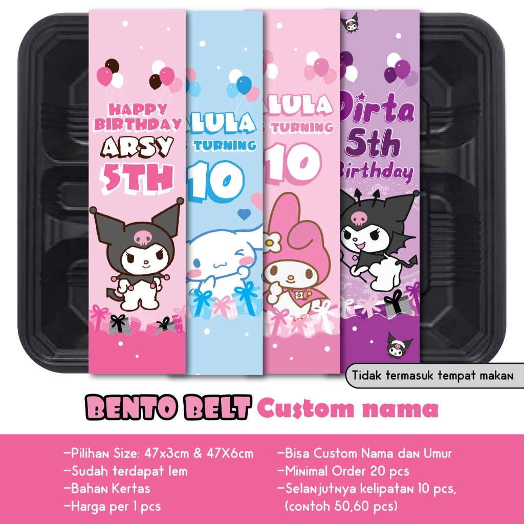 BENTO BELT KUROMI CINAMOROLL MY MELODY PAPER BELT CUSTOM NAME GREETING ...