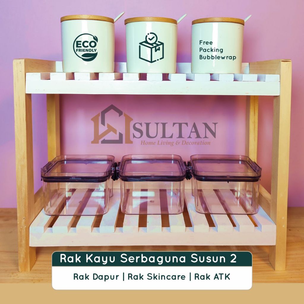 KAYU !! Two Tier Kitchen Spice Rack Aesthetic Multipurpose Cosmetic ...