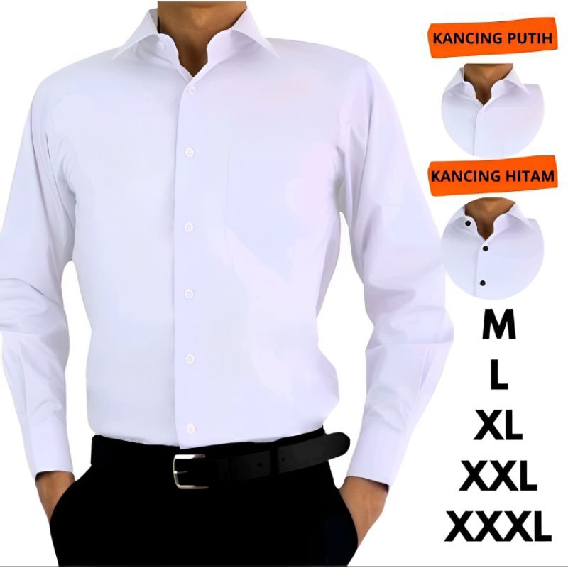 KEMEJA HITAM PUTIH Slimfit Men's Plain White Shirt | Men's Long Sleeve ...
